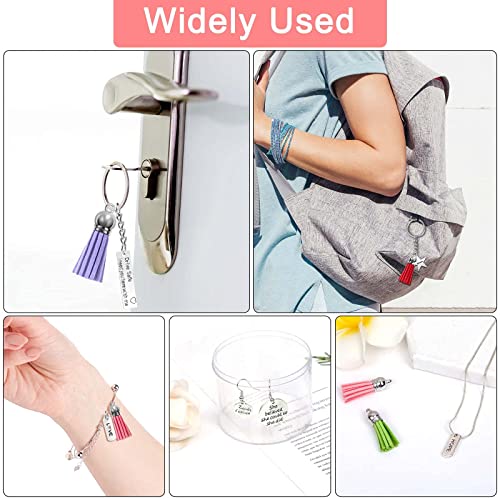 350Pcs Motivational Keychain Accessories Set with 50 Engraved Inspirational Words Charms, 50 Leather Keychain Tassels, 50 Keyring with Chain, 200 Open Jump Rings for Keychain Making, DIY Crafting