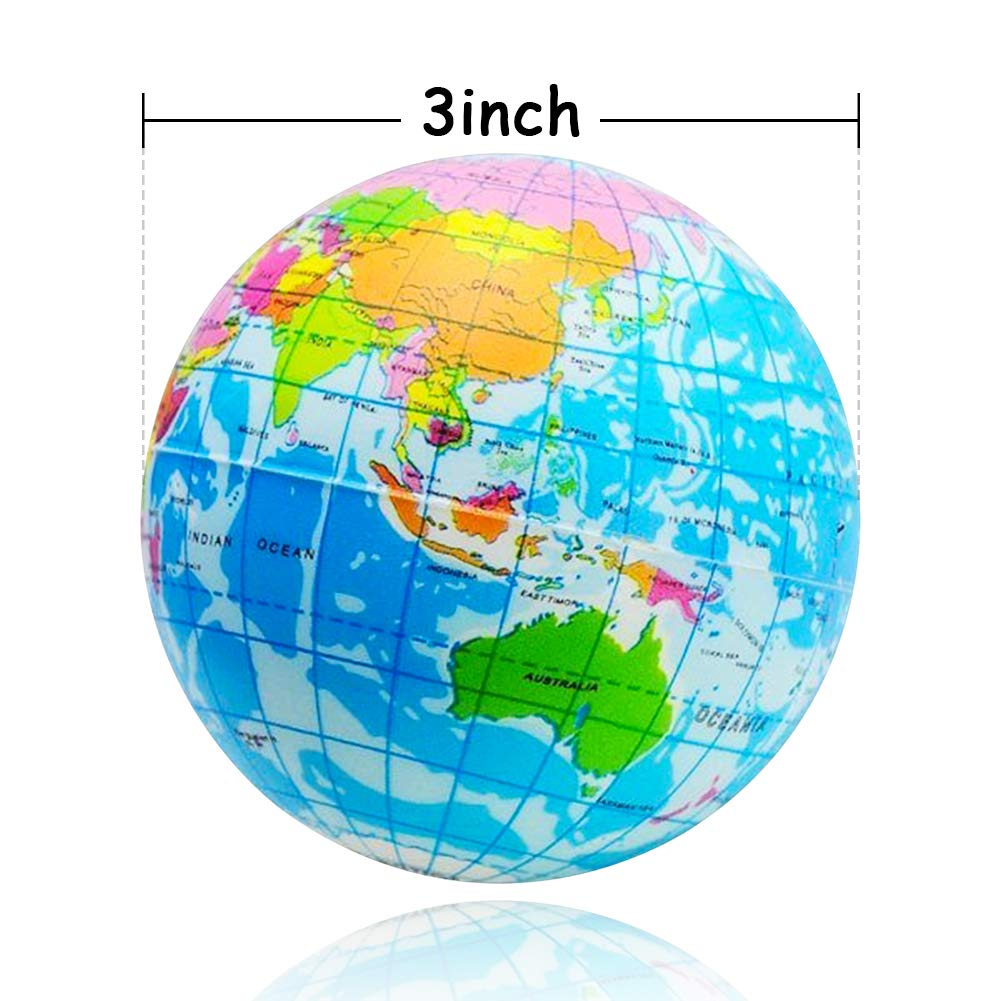Koogel 16 PCS Globe Squeeze Balls, 3 Inch Earth Stress Relief Toys Foam Squeeze Balls Educational Stress Balls for Finger Exercise School Carnival Reward Party Bag Gift Stress Relief Toys