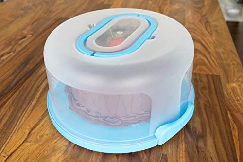 Red Co. 11 inch Cake & Cupcake Muffin Carrier Holder with Collapsible Handles, Blue Tray/Clear Lid