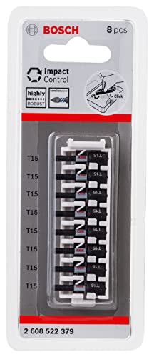 Bosch Professional 8pcs. Screwdriver Bit Set Torx (Impact Control, T15 Bits, Length 25mm, Pick and Click, Accessory Impact Drill)