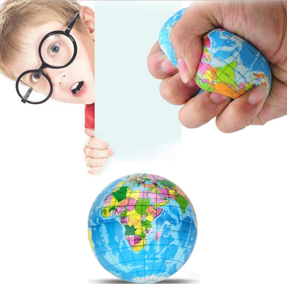 Koogel 16 PCS Globe Squeeze Balls, 3 Inch Earth Stress Relief Toys Foam Squeeze Balls Educational Stress Balls for Finger Exercise School Carnival Reward Party Bag Gift Stress Relief Toys
