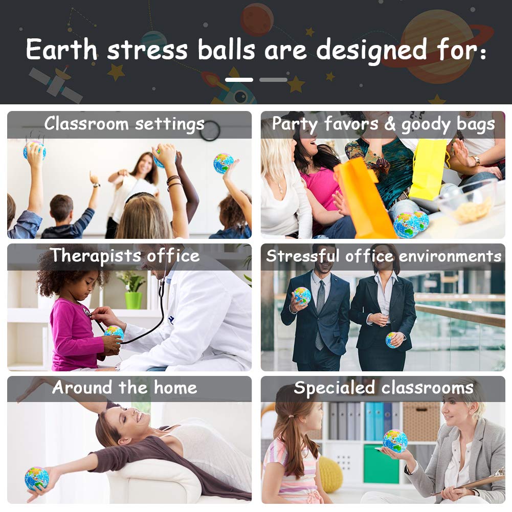 Koogel 16 PCS Globe Squeeze Balls, 3 Inch Earth Stress Relief Toys Foam Squeeze Balls Educational Stress Balls for Finger Exercise School Carnival Reward Party Bag Gift Stress Relief Toys