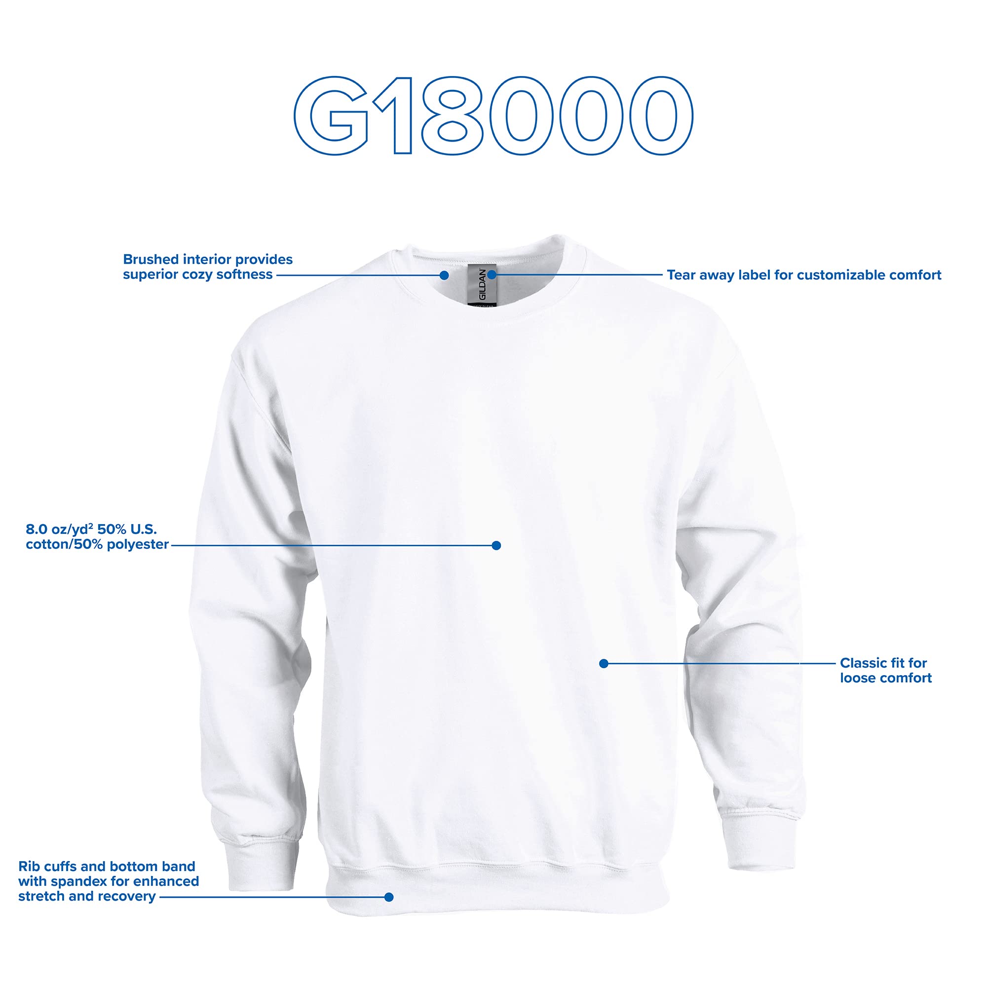 Gildan Adult Fleece Crewneck Sweatshirt, Style G18000, Multipack, White (1-Pack), 2X-Large