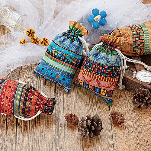 28 Pack Egyptian Style Jewelry Coin Pouches Aztec Print Drawstring Gift Bag Christmas New Year's Day Gift Bag for Candy Wedding Party Valentine Favors
