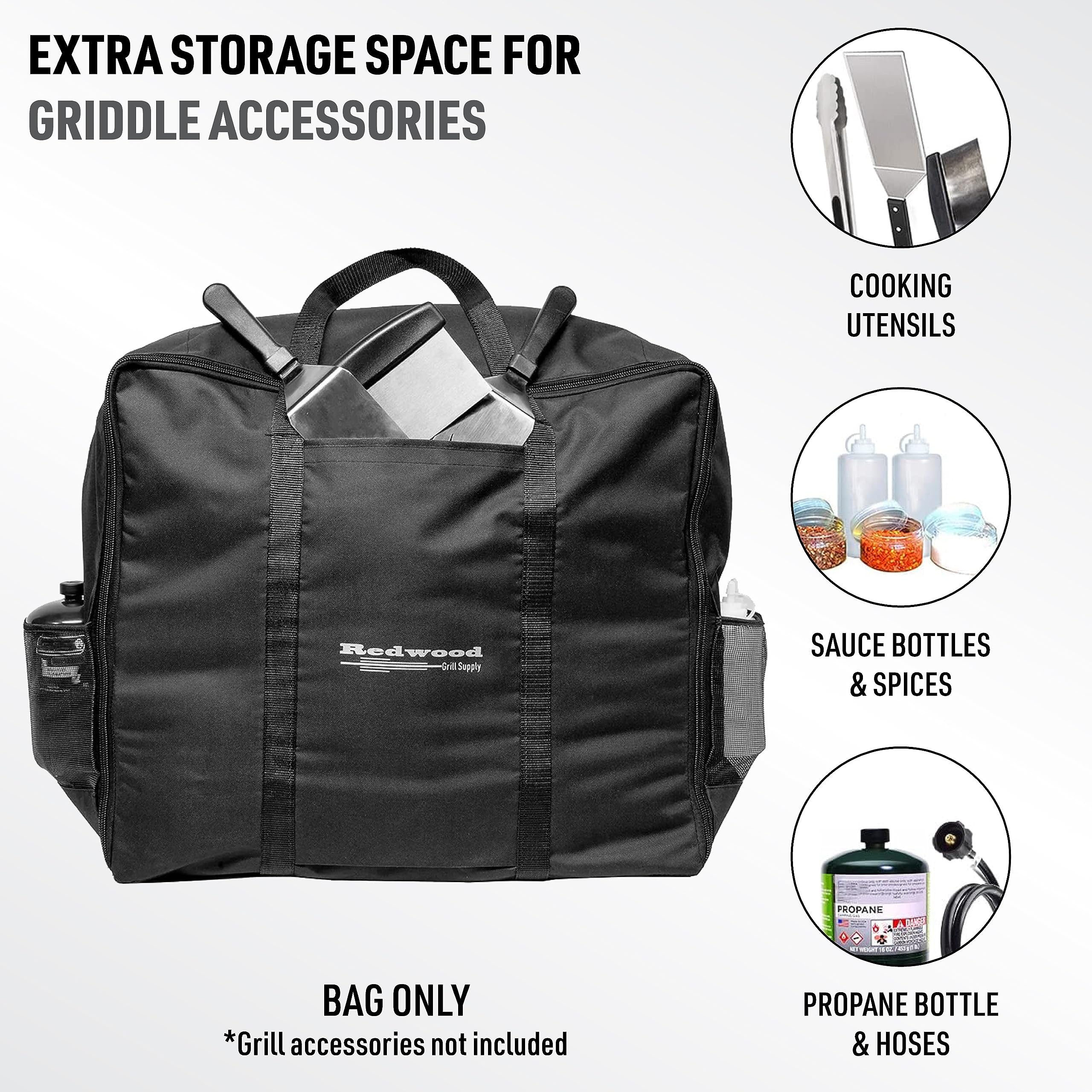 Portable 22" Griddle Carry Bag for Blackstone 22 Inch Griddle and Similar Table Top Grills, Includes Deluxe Storage Pockets for BBQ Toolkit Accessories, Utensils and Squeeze Bottles