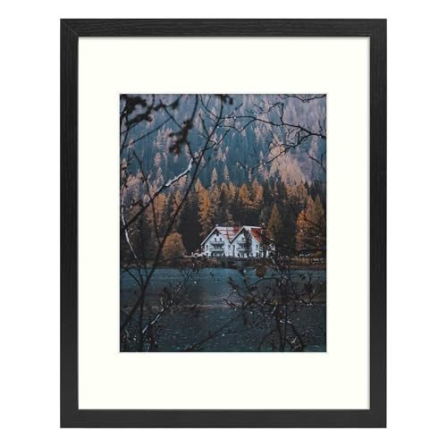 Frametory, 11x14 Picture Frame with Mat for 8x10 Photo - Country Rustic Style - High Definition Glass Wide Molding - Preinstalled Wall Mounting Hardware (Rustic Black, 1 Pack)
