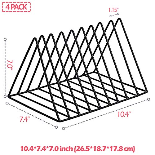 XINFULL 4 Pack Triangle File Storage Holder Racks Iron Desktop Magazine Organizer Metal Newspapers Folders for Office Table Desk Bookshelf Home Decoration, Black