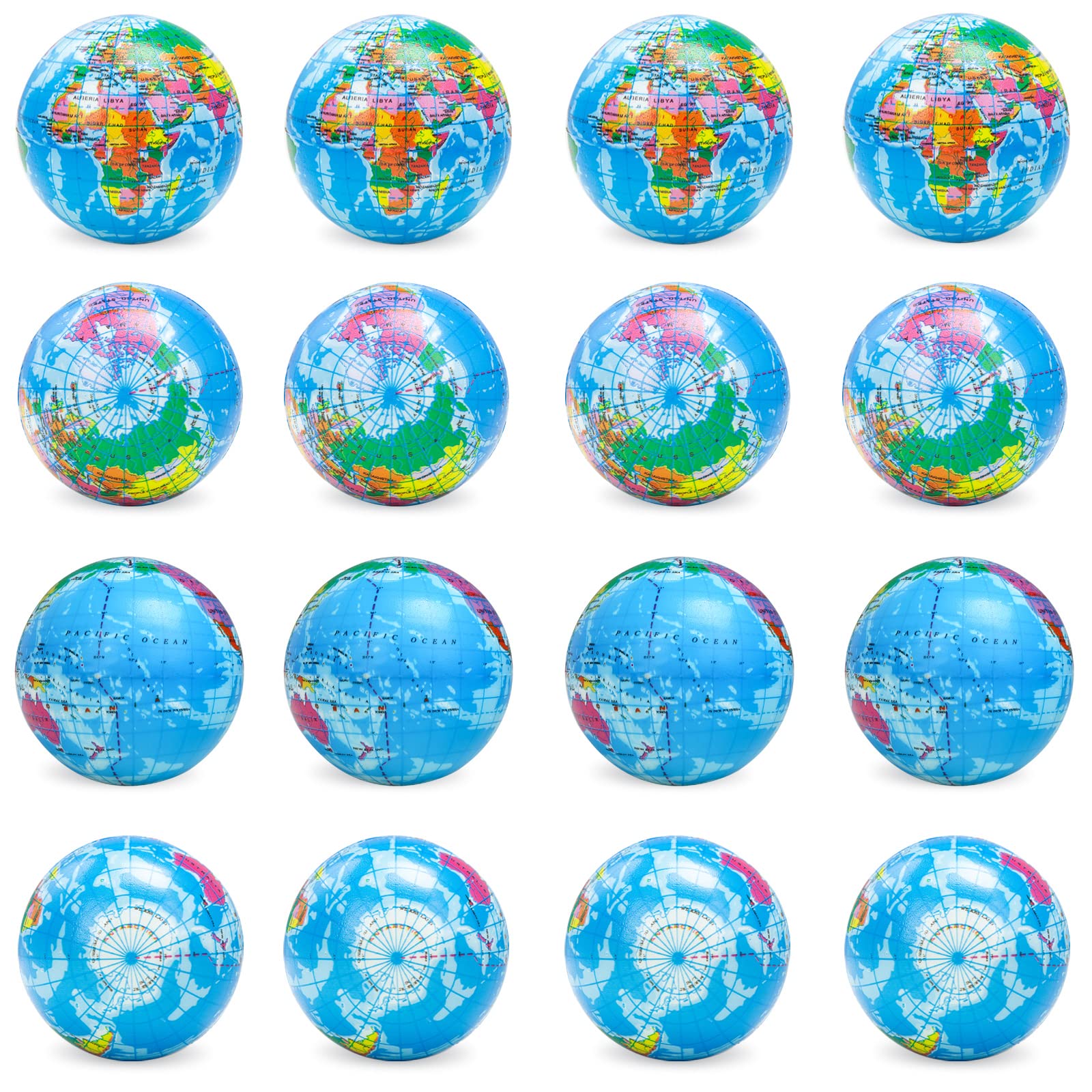Koogel 16 PCS Globe Squeeze Balls, 3 Inch Earth Stress Relief Toys Foam Squeeze Balls Educational Stress Balls for Finger Exercise School Carnival Reward Party Bag Gift Stress Relief Toys