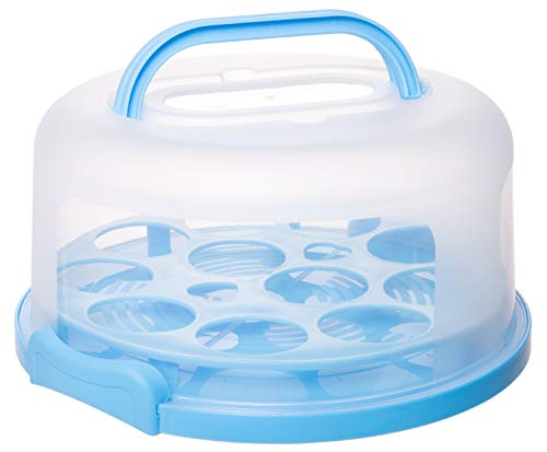 Red Co. 11 inch Cake & Cupcake Muffin Carrier Holder with Collapsible Handles, Blue Tray/Clear Lid