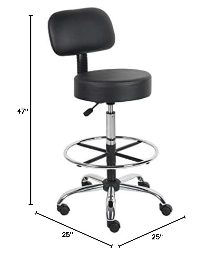 Boss Office Products B16245-BK Be Well Medical Spa Drafting Stool with Back, Black
