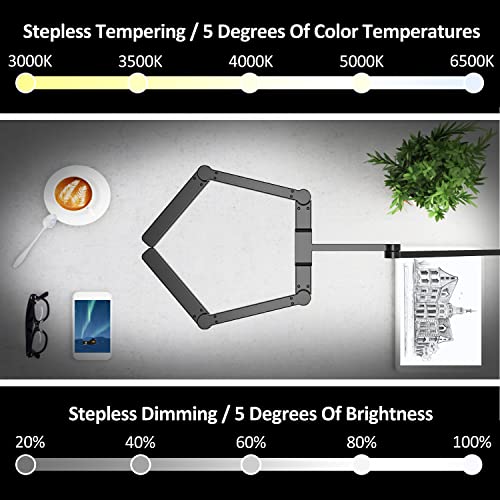 EPABINA Transformable LED Desk Lamp, 41.5" Large Architect Desk Lamp with Clamp, Desk Light with 3 Light Bars for Home Office, 24W Auto Dimming Office Lighting Table Light for L Shaped Desk