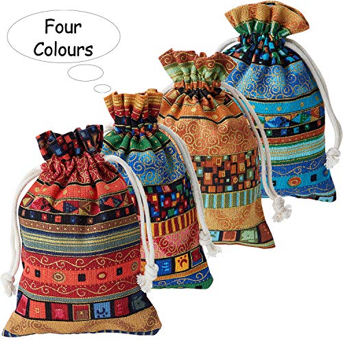 28 Pack Egyptian Style Jewelry Coin Pouches Aztec Print Drawstring Gift Bag Christmas New Year's Day Gift Bag for Candy Wedding Party Valentine Favors