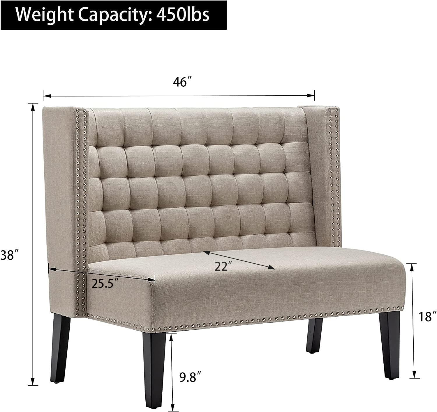 Andeworld Modern Loveseat Settee Bench Sofa Couch, Upholstered Banquette Dining Bench with Back for Dining Living Room Hallway or Entryway Seating,Putty