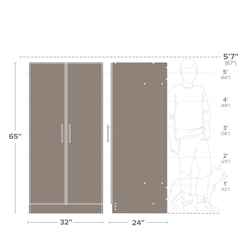 Prepac Elite 32" Storage Cabinet Closet, Black Storage Cabinet, Linen Cabinet, Wardrobe Cabinet with Hanging Rail and Shelves 24.5" D x 32" W x 65" H