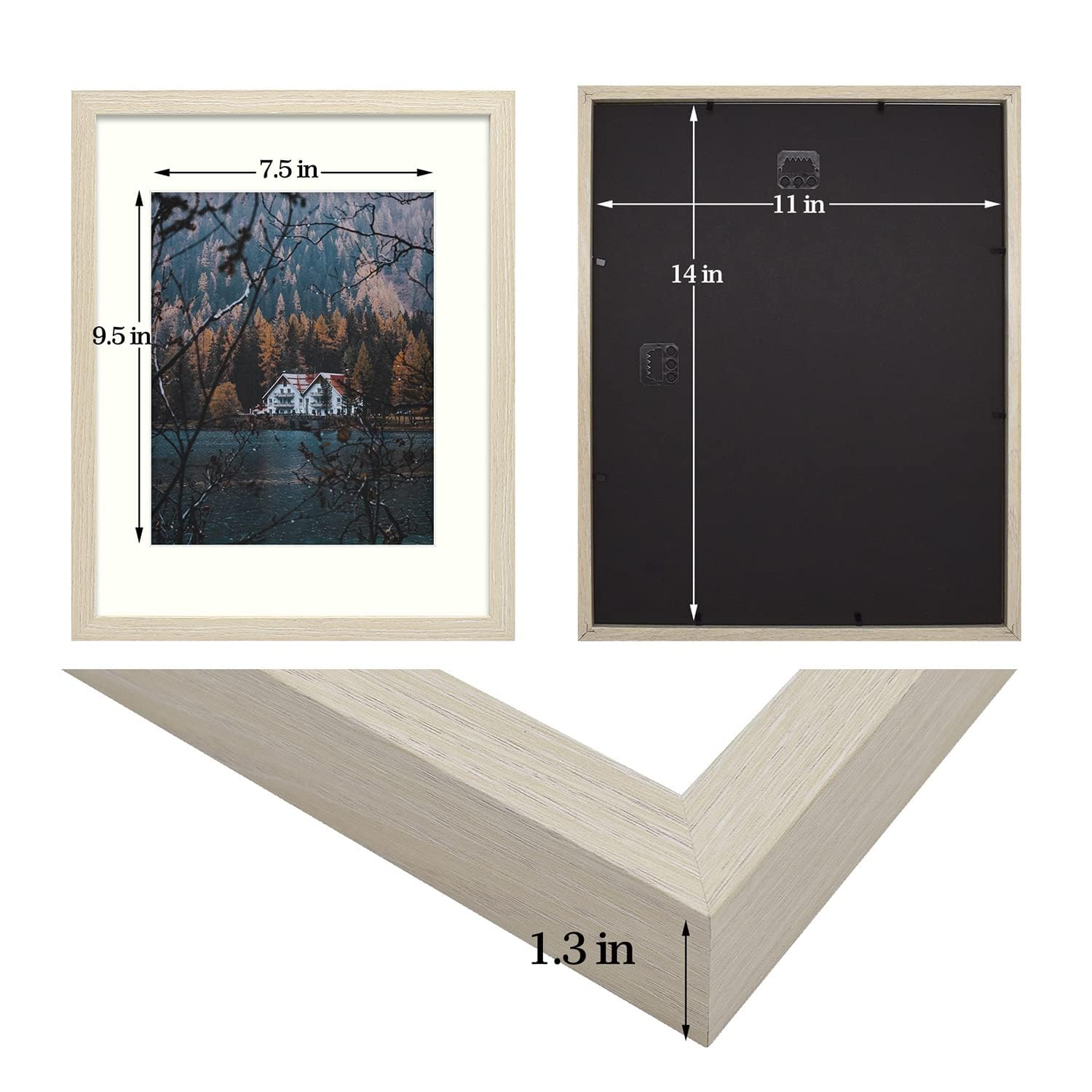 Frametory, 11x14 Picture Frame with Mat for 8x10 Photo - Country Rustic Style - High Definition Glass Wide Molding - Preinstalled Wall Mounting Hardware (Rustic Beige, 1 Pack)