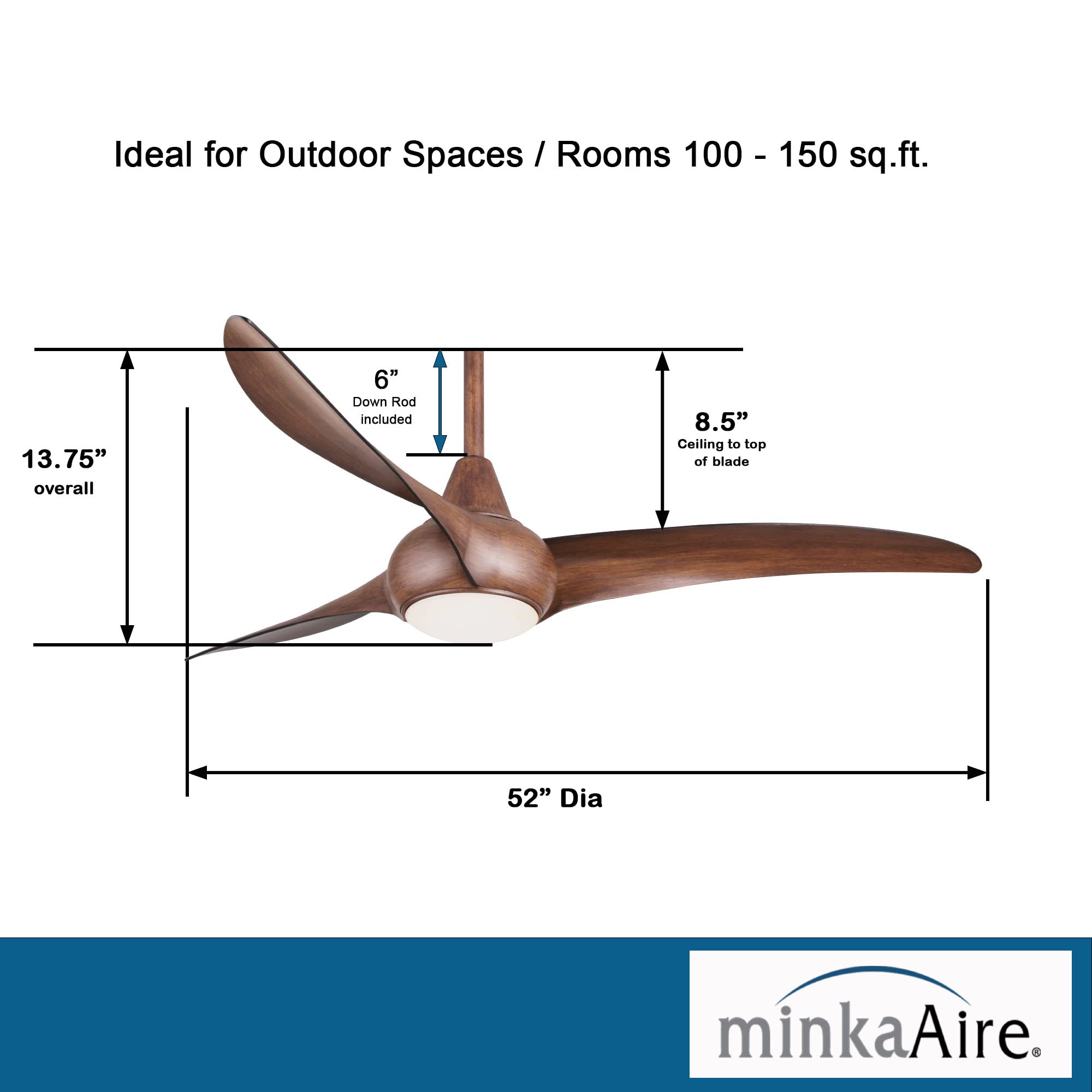 Minka-Aire F844-DK Light Wave 52" Ceiling Fan, Distressed Koa with Additional Remote Control