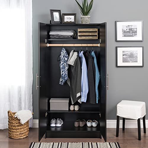 Prepac Elite 32" Storage Cabinet Closet, Black Storage Cabinet, Linen Cabinet, Wardrobe Cabinet with Hanging Rail and Shelves 24.5" D x 32" W x 65" H