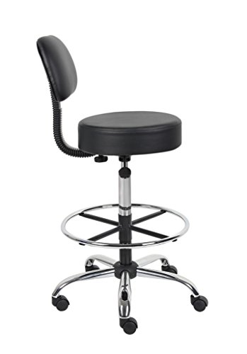 Boss Office Products B16245-BK Be Well Medical Spa Drafting Stool with Back, Black
