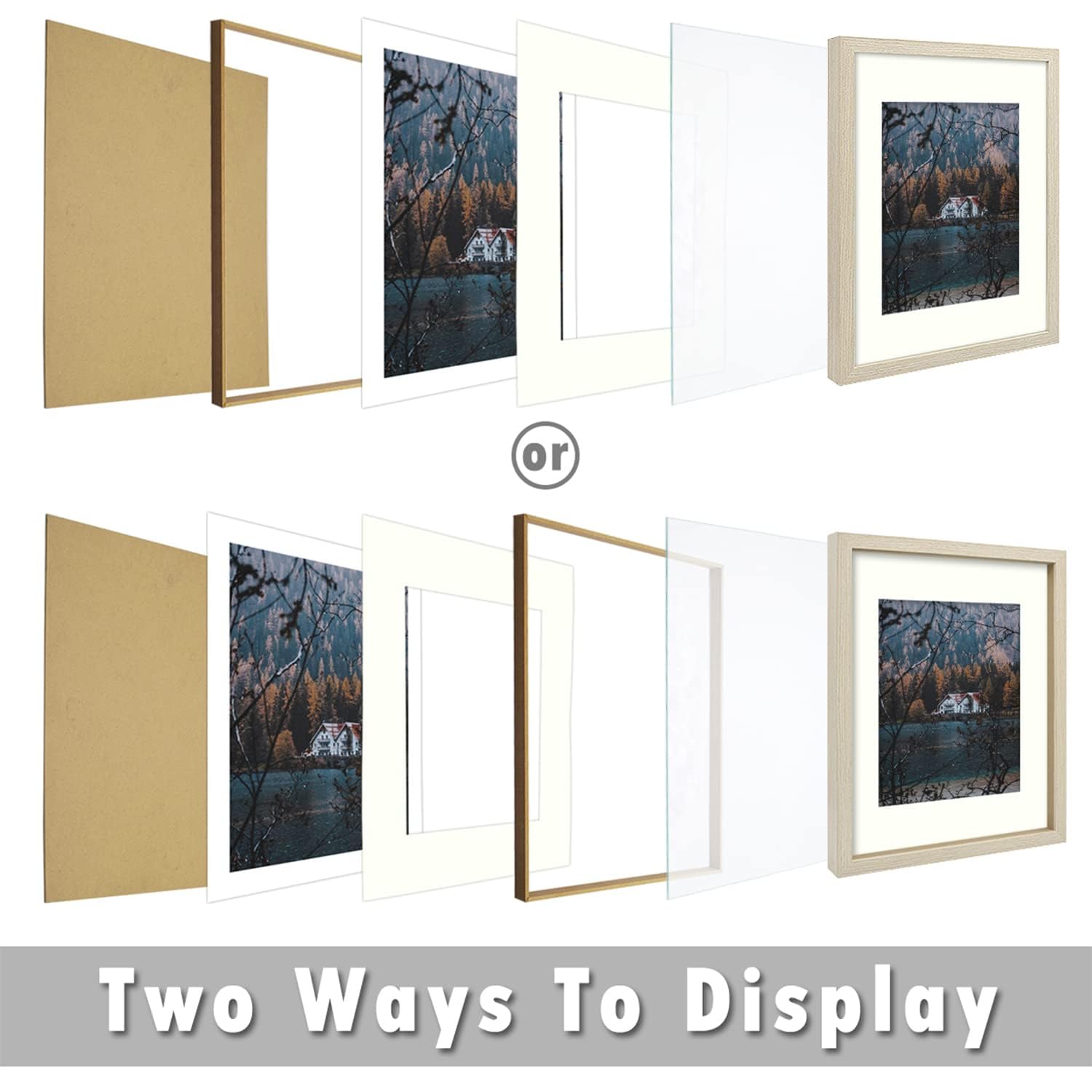 Frametory, 11x14 Picture Frame with Mat for 8x10 Photo - Country Rustic Style - High Definition Glass Wide Molding - Preinstalled Wall Mounting Hardware (Rustic Beige, 1 Pack)