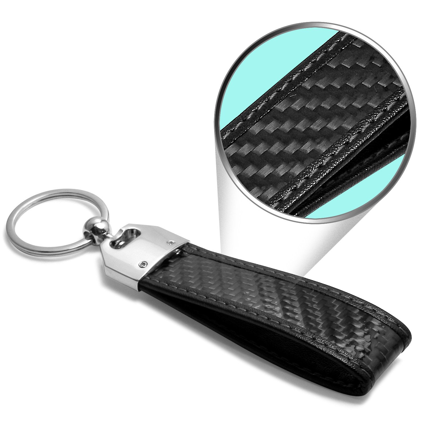 iPick Image 100% Real Carbon Fiber Leather Strap Key Chain with Black Stitching for Honda Civic Si