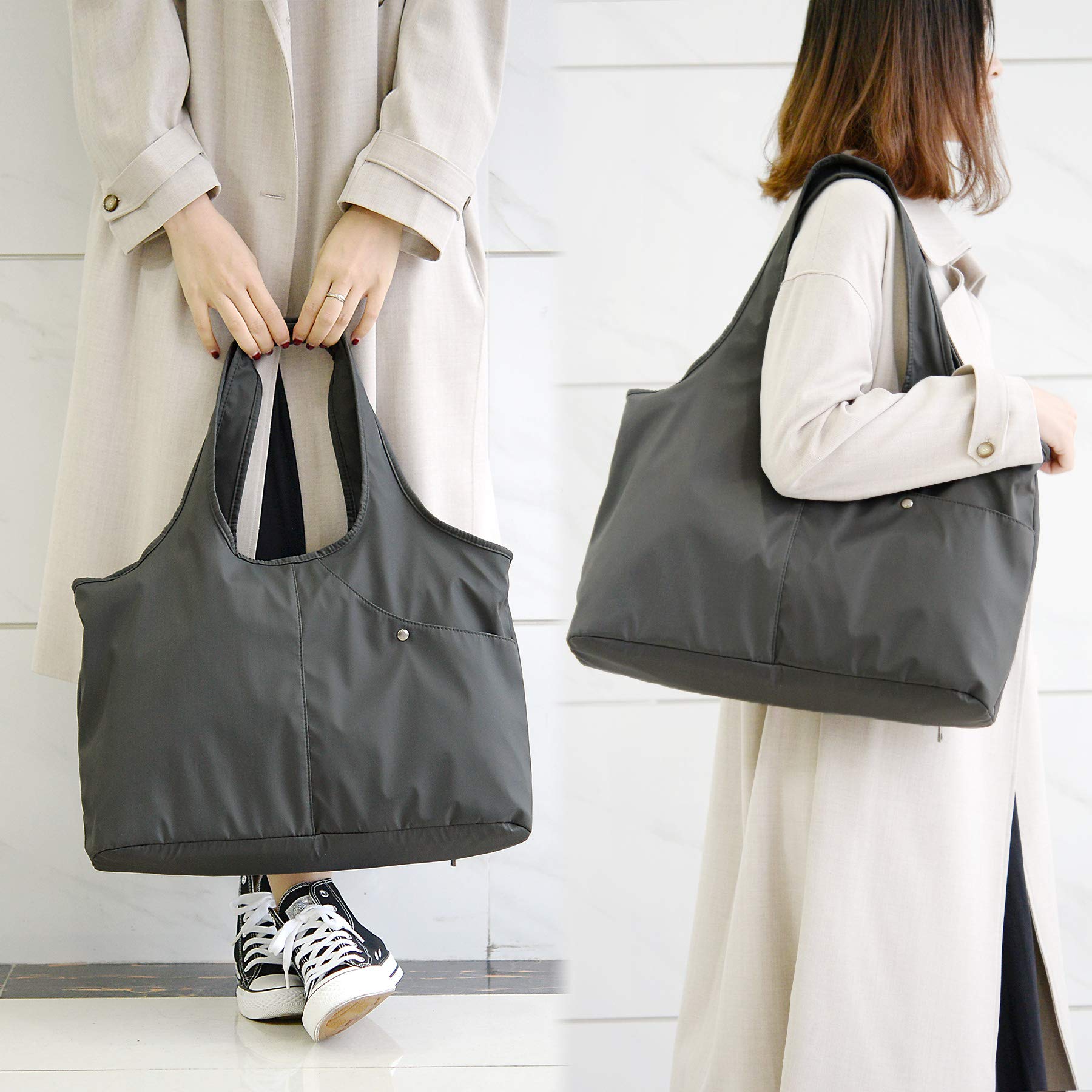 ZOOEASS Women Fashion Large Tote Shoulder Handbag Waterproof Tote Bag Multi-function Nylon Travel Shoulder(Grey)