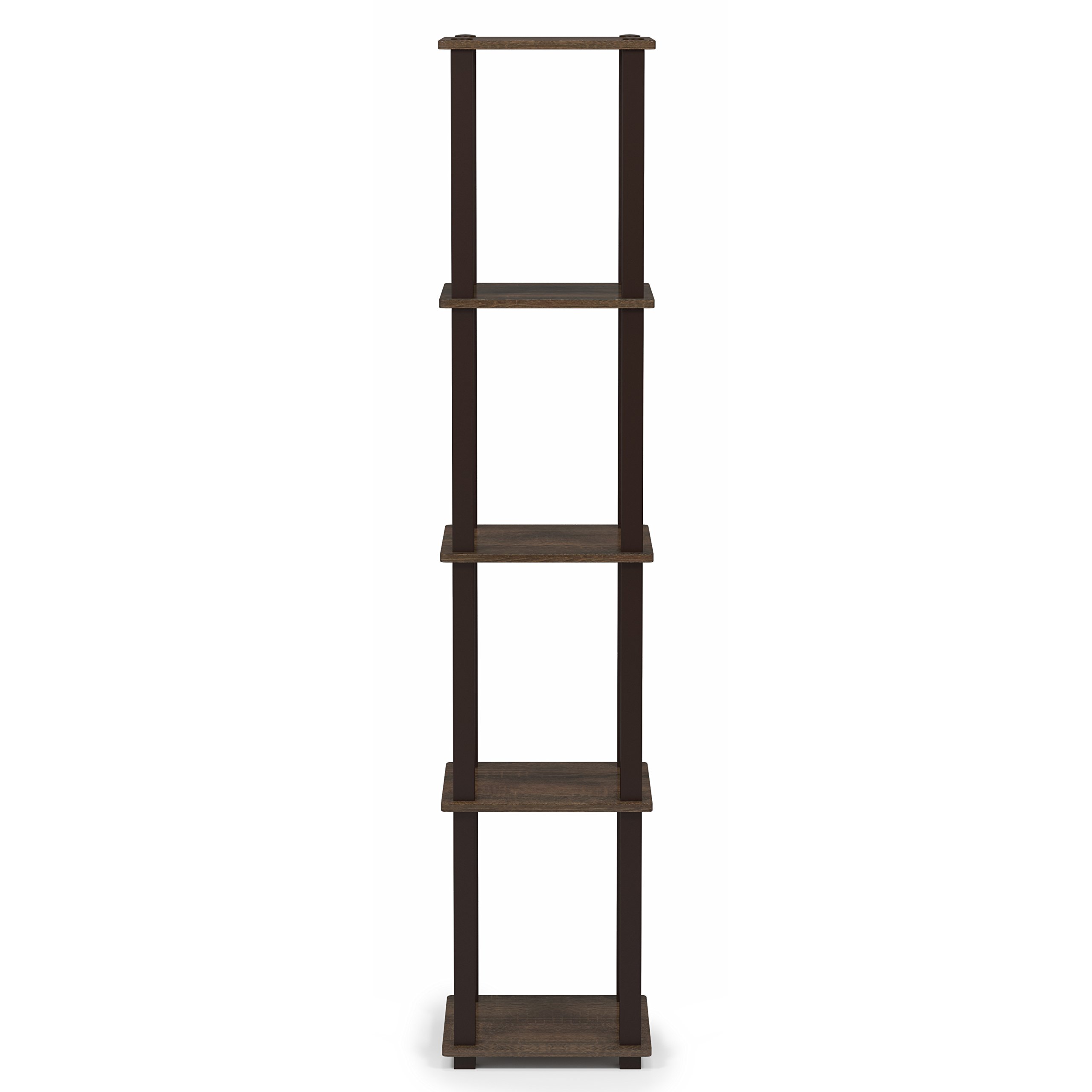 FURINNO Turn-S-Tube 5-Tier Corner Square Rack Display Shelf, Walnut/Brown