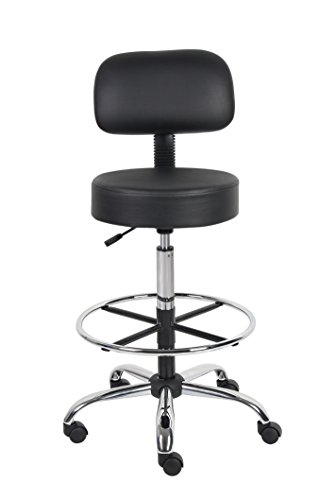 Boss Office Products B16245-BK Be Well Medical Spa Drafting Stool with Back, Black