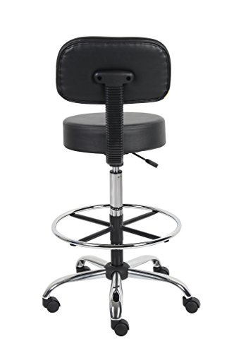 Boss Office Products B16245-BK Be Well Medical Spa Drafting Stool with Back, Black