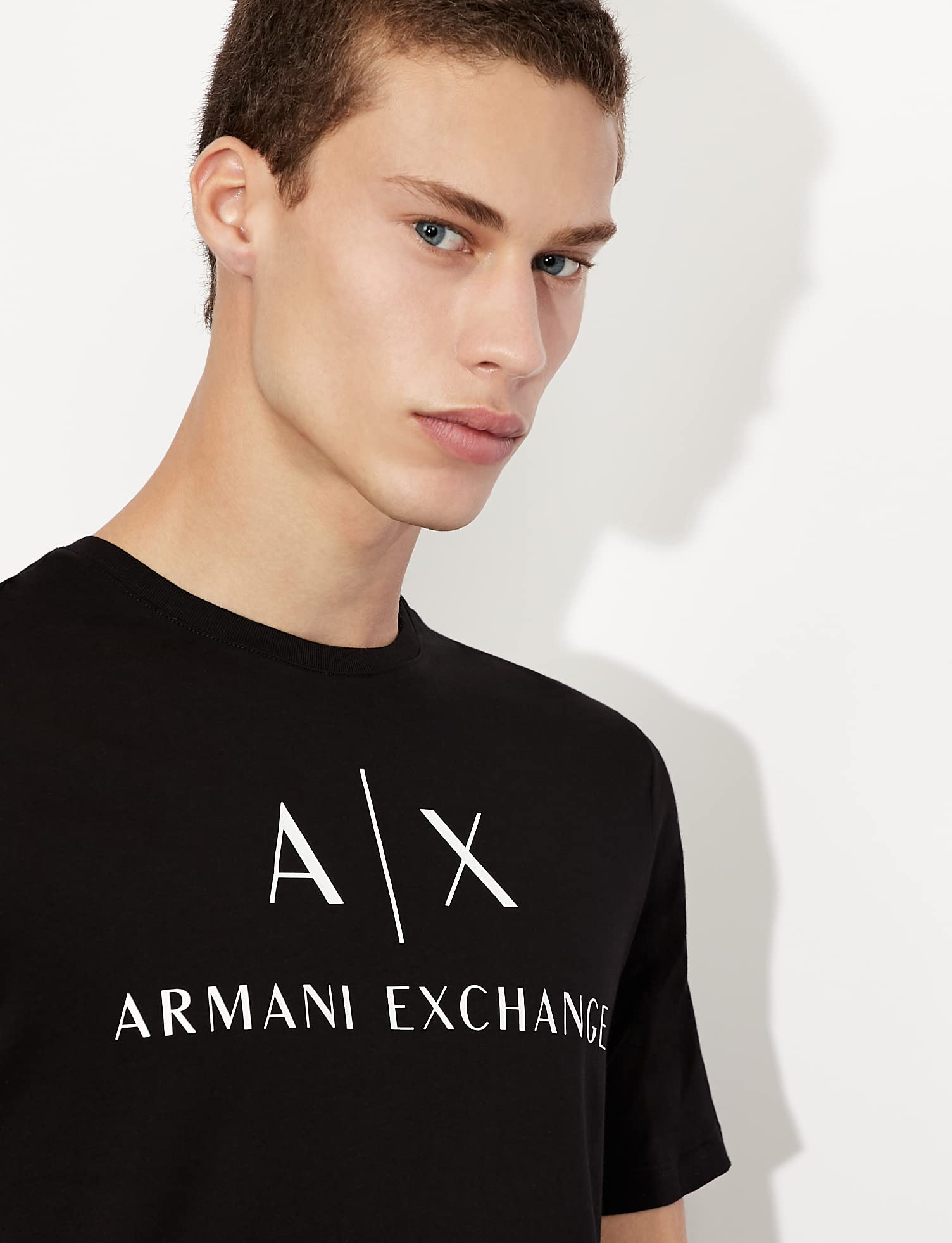 A|X ARMANI EXCHANGE mens Classic Crew Logo Tee T Shirt, Black, Medium US