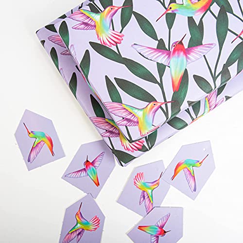 Central 23-6 Wrapping Paper Sheets - Purple Hummingbirds - Rainbow - Green - Trendy Wrapping Paper for Girls Women - Recyclable