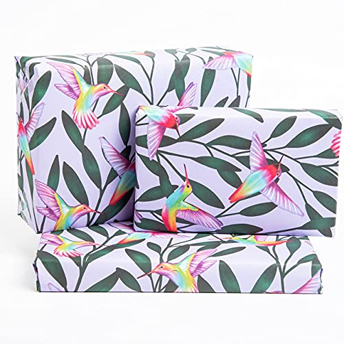 Central 23-6 Wrapping Paper Sheets - Purple Hummingbirds - Rainbow - Green - Trendy Wrapping Paper for Girls Women - Recyclable