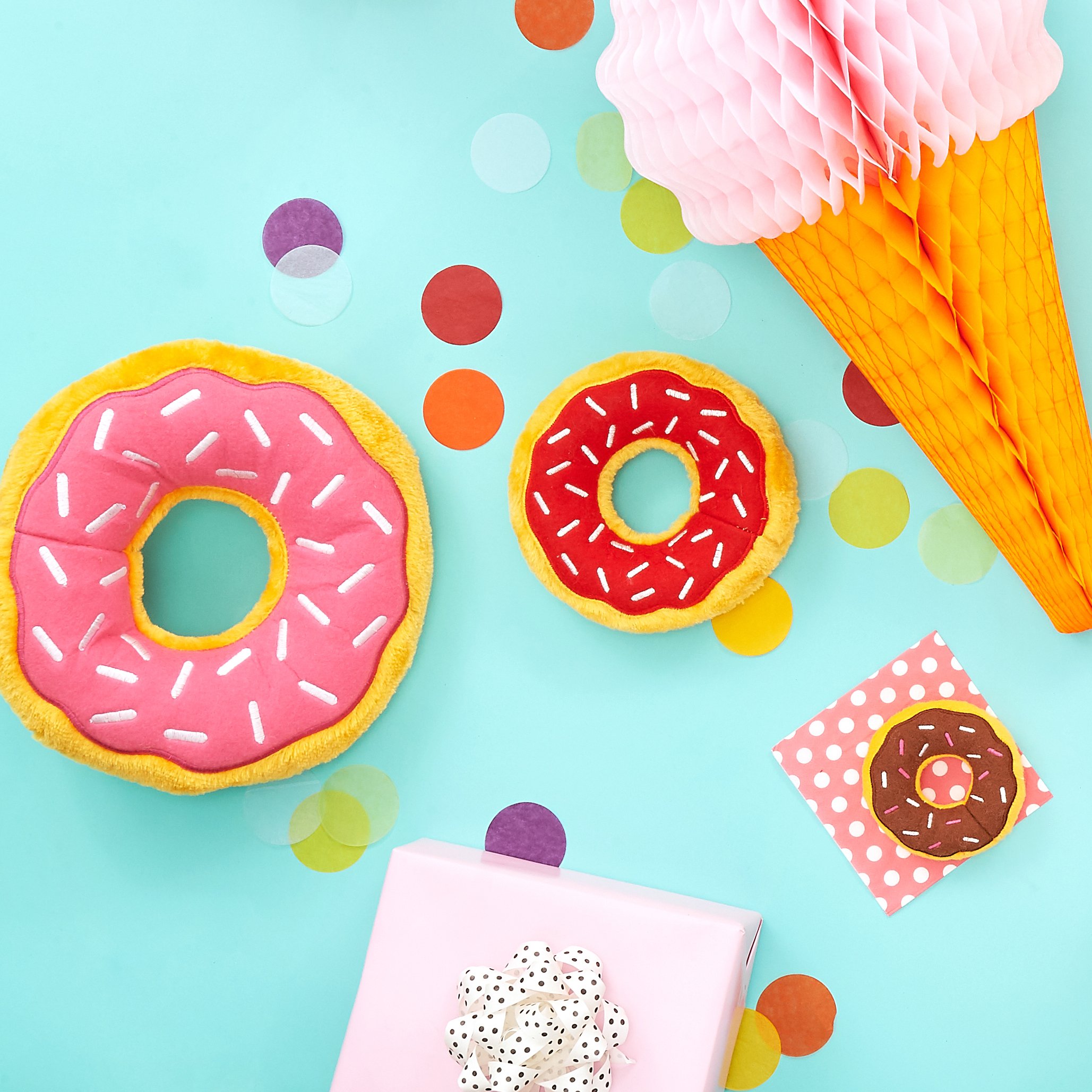 ZippyPaws - Jumbo Donutz - Strawberry - Interactive Pet Donut Toys for Dogs with Embroidered Sprinkles, Soft, No Stuffing, Durable Large Breed Dog & Puppy Toys with Squeaker