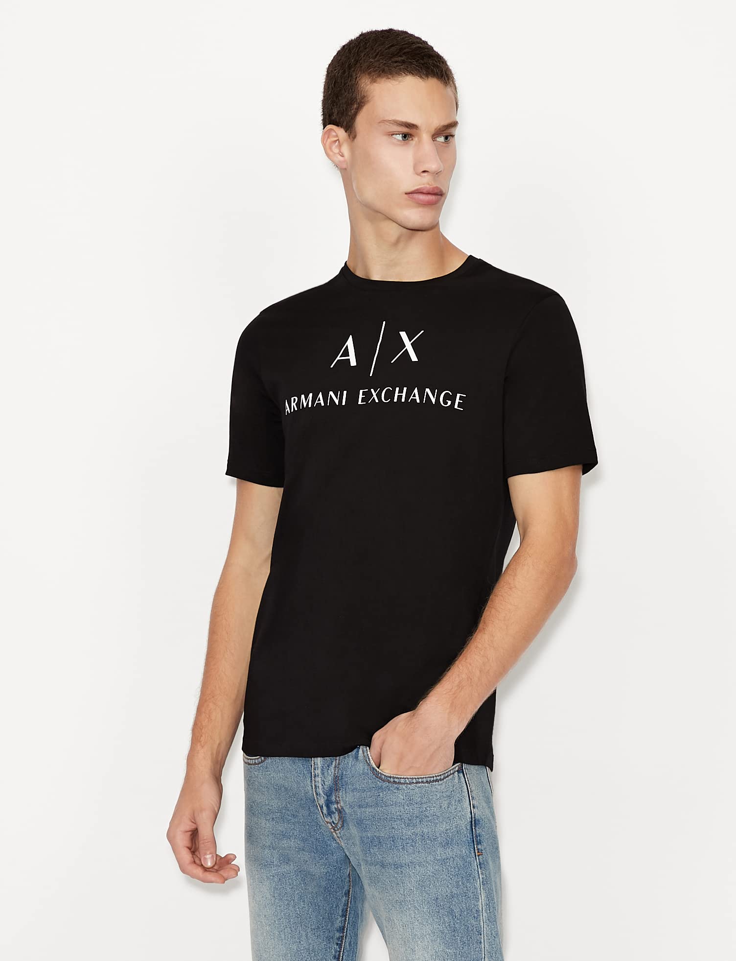 A|X ARMANI EXCHANGE mens Classic Crew Logo Tee T Shirt, Black, Medium US