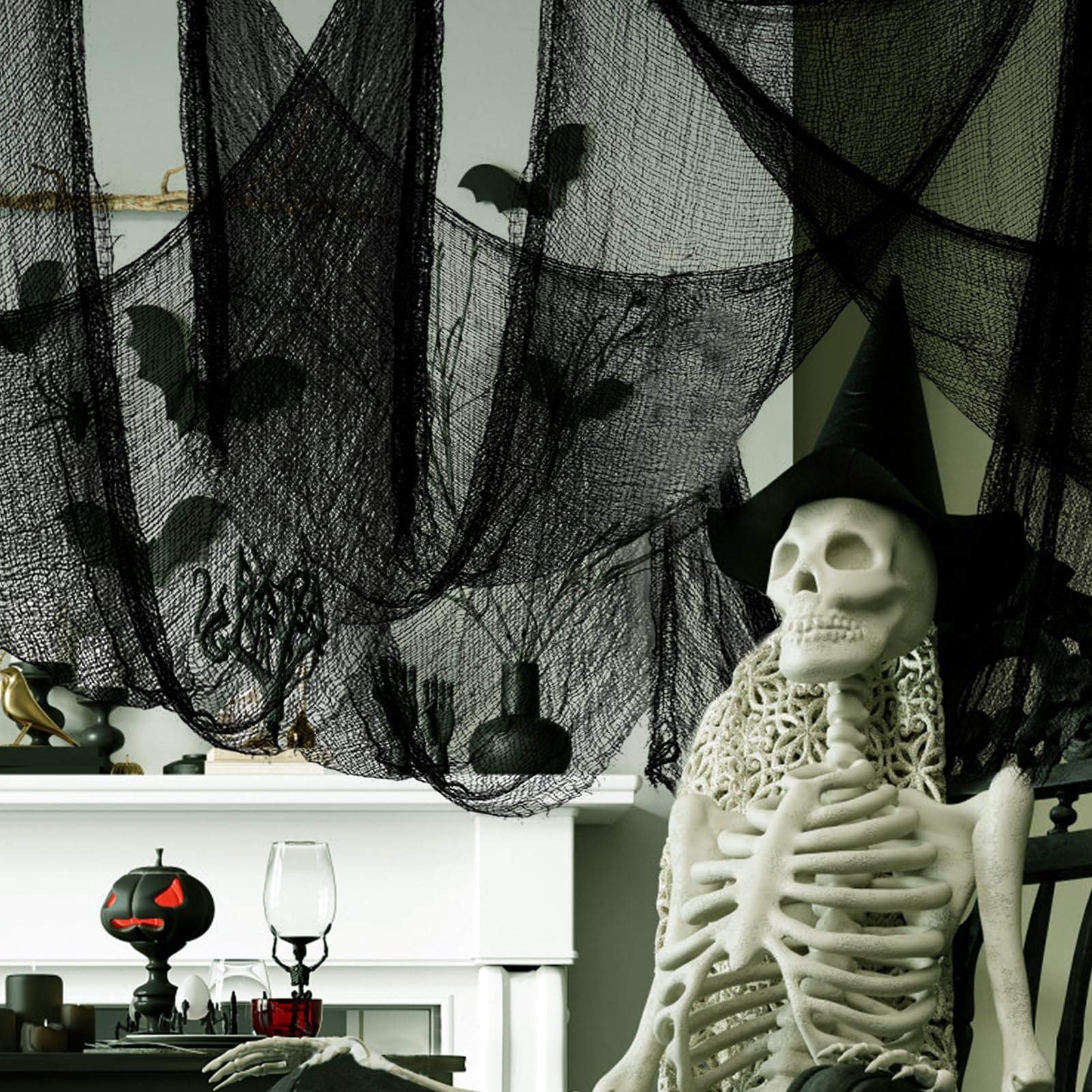 Biubee 5Pcs Halloween Black Creepy Cloth- Spooky Gauze Fabric Cloth Halloween Decorations Clearance for Haunted Horror House Halloween Party Doorway Outdoors Decoration (30" × 72")