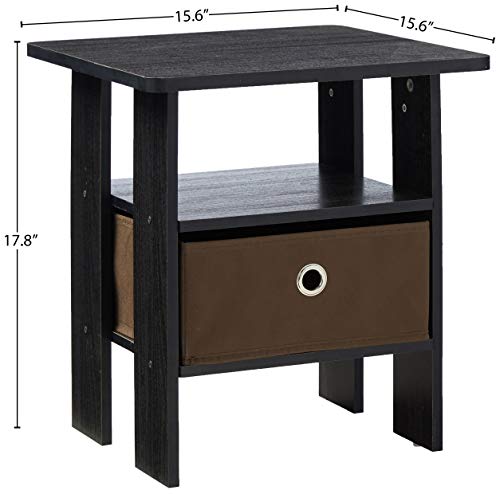 Furinno Andrey Set of 2 End Table / Side Table / Night Stand / Bedside Table with Bin Drawer, Americano/Medium Brown