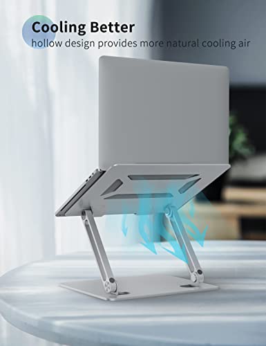 SOUNDANCE Laptop Stand for Desk with Stable Heavy Base, Adjustable Height Multi-Angle, Ergonomic Metal Riser Holder, Foldable Mount Elevator, Compatible with 10 to 15.6 Inches PC Computer, Silver