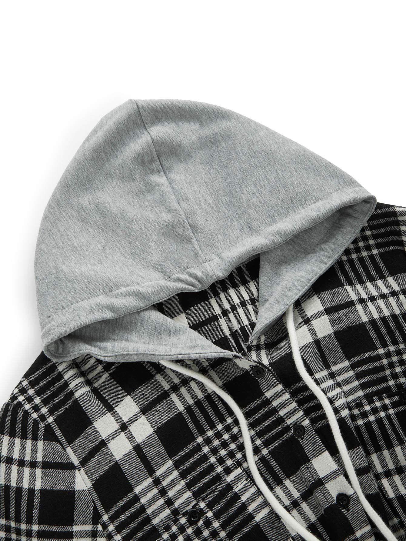 SweatyRocks Women's Long Sleeve Plaid Hoodie Jacket Button Down Blouse Tops Black White Medium