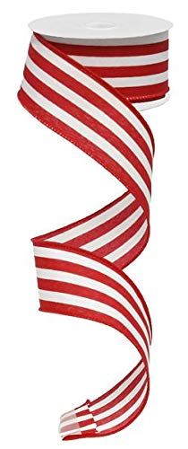 Vertical Stripe Wired Edge Ribbon - 10 Yards (Red, 1.5")