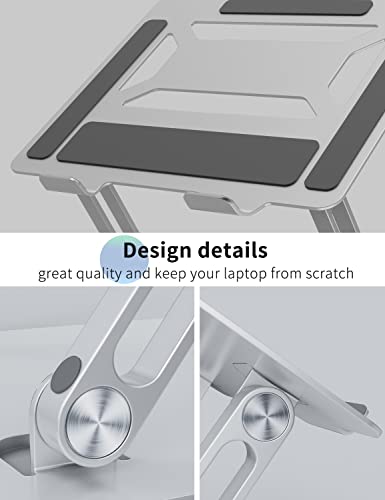 SOUNDANCE Laptop Stand for Desk with Stable Heavy Base, Adjustable Height Multi-Angle, Ergonomic Metal Riser Holder, Foldable Mount Elevator, Compatible with 10 to 15.6 Inches PC Computer, Silver