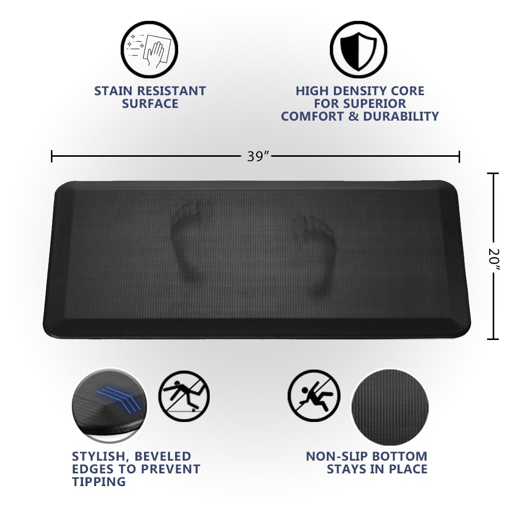 ComfiLife Anti Fatigue Floor Mat – 3/4 Inch Thick Perfect Kitchen Mat, Standing Desk Mat – Comfort at Home, Office, Garage – Durable – Stain Resistant – Non-Slip Bottom (20" x 39", Black)