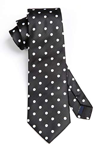 Polka Dot Ties for Men Black Tie and Pocket Square Set Classic Woven Formal Business Necktie Handkerchief for Wedding Party