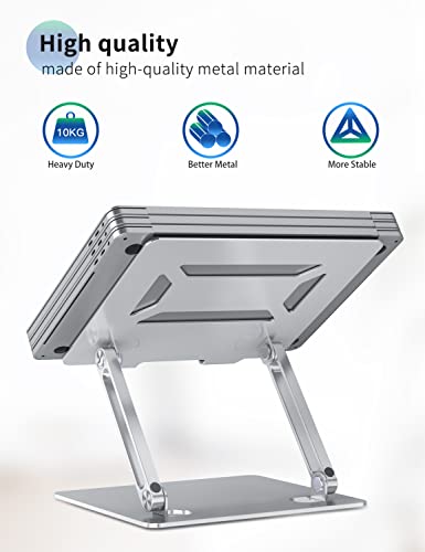SOUNDANCE Laptop Stand for Desk with Stable Heavy Base, Adjustable Height Multi-Angle, Ergonomic Metal Riser Holder, Foldable Mount Elevator, Compatible with 10 to 15.6 Inches PC Computer, Silver