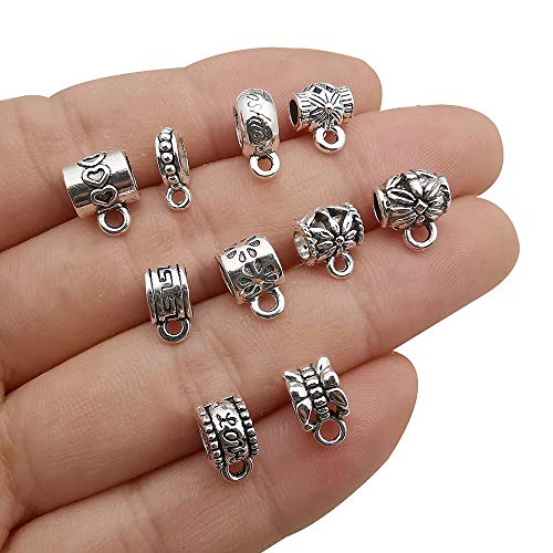 100 pcs Clasp Bail Beads Charms ,Bail Tube Beads, Loose Spacer Bead ,Bead Hanger Charm for Jewelry Making DIY Necklace Bracelet (M611)