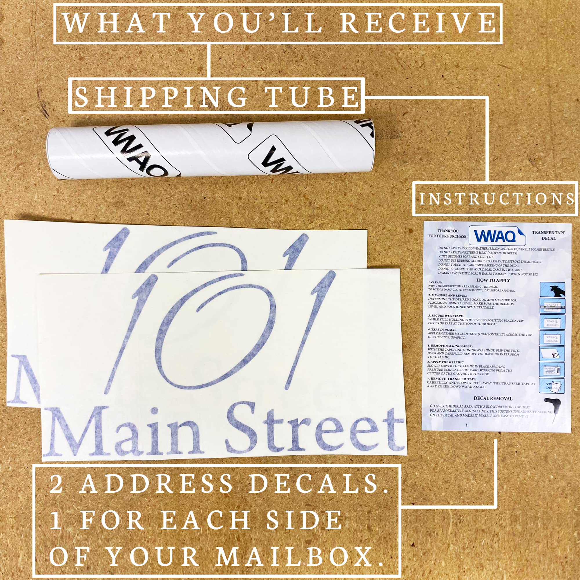 VWAQ Mailbox Address Decal Set of 2 - Insert Street Name & Address Personalized Decals CMB7 (White, 12" W X 4" H)