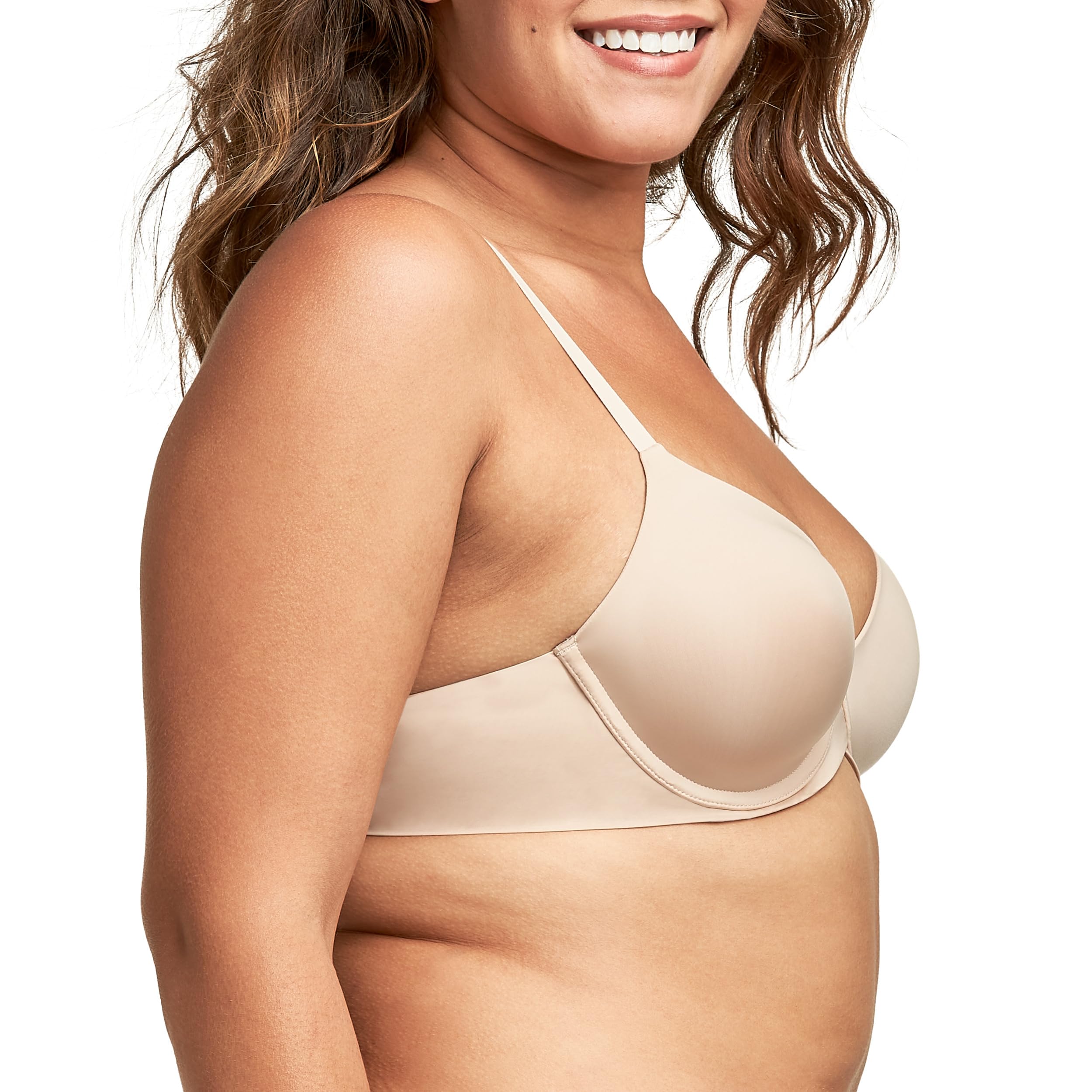 Maidenform One Fab Fit Underwire Bra, Push-Up T-Shirt Bra, Modern Demi Bra, Lightly Padded Bra with Convertible Straps, Paris Nude, 36C