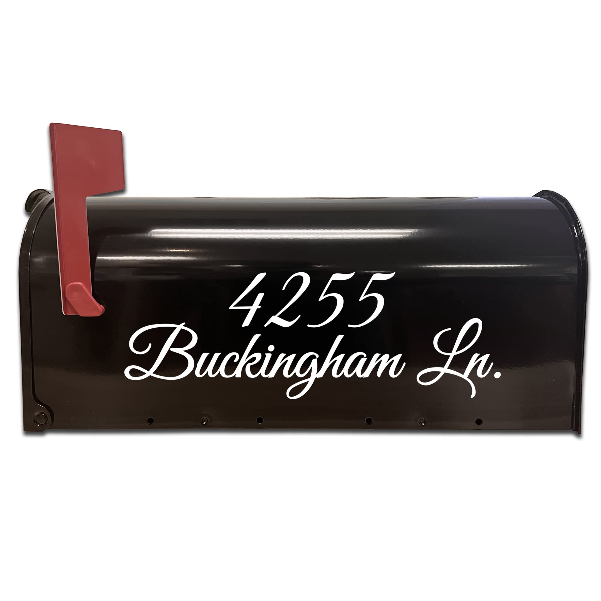VWAQ Mailbox Address Decal Set of 2 - Insert Street Name & Address Personalized Decals CMB7 (White, 12" W X 4" H)