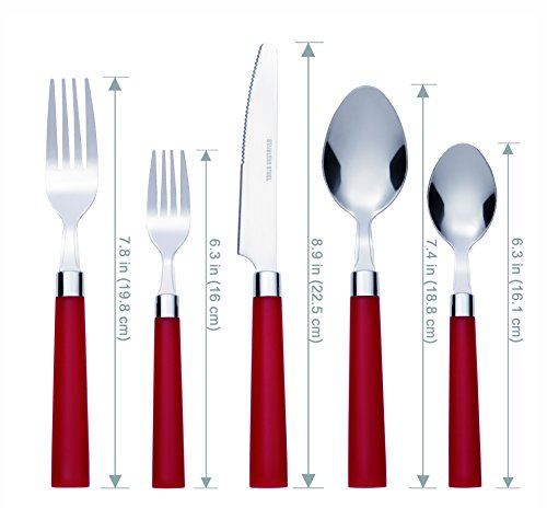 Bon Florentine 20-Piece Stainless Steel Flatware Silverware Cutlery Set - Red, Include Knife/Fork/Spoon, Dishwasher Safe, Service for 4