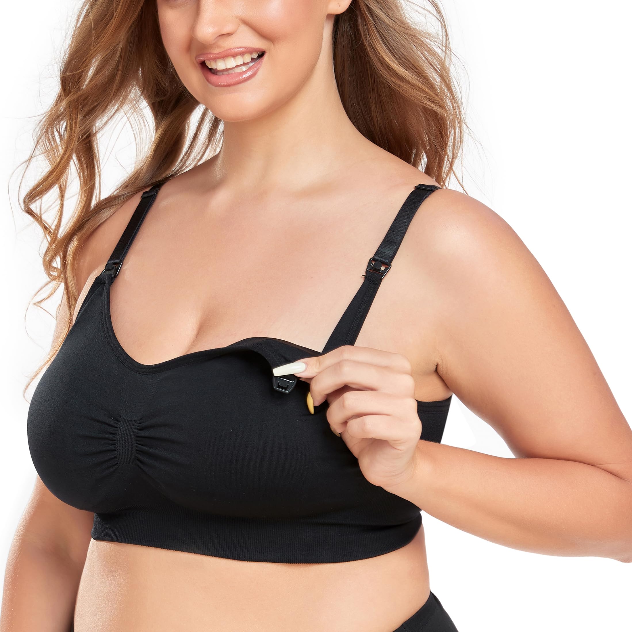 Suekaphin 5PACK Nursing Bra Wireless Bra Women's Sleeping Maternity Bra Breastfeeding Bra,X-Large,Black/Nude/Purplebean/SoftPink/Gray
