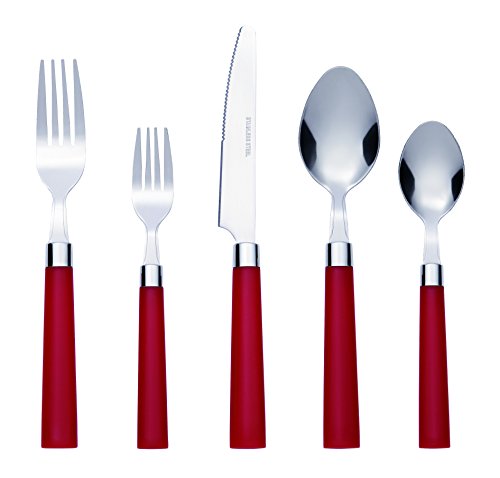 Bon Florentine 20-Piece Stainless Steel Flatware Silverware Cutlery Set - Red, Include Knife/Fork/Spoon, Dishwasher Safe, Service for 4