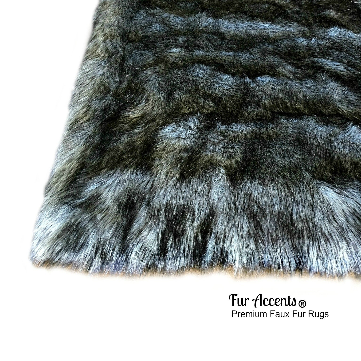Fur Accents Shag Area Rug - Dark Gray Wolf Luxury Fur Carpet - Soft Faux Fur Sheepskin - Rectangle Accent Rug (4'x6')